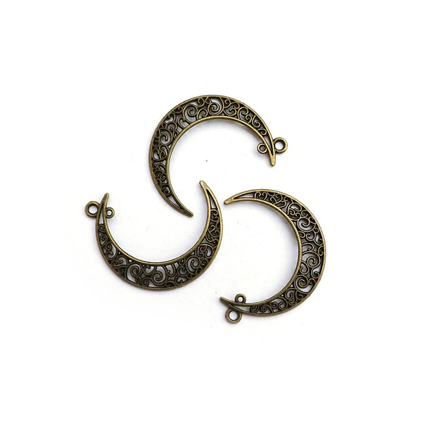 Ornate Moon Scroll Design Metal Charms, Antique Bronze Color, 3 charms ...
