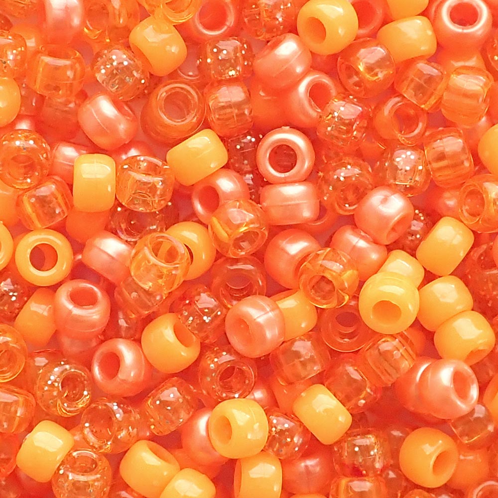Orange Mix Plastic Craft Pony Beads 6 x 9mm Bulk Assortment, USA Made ...