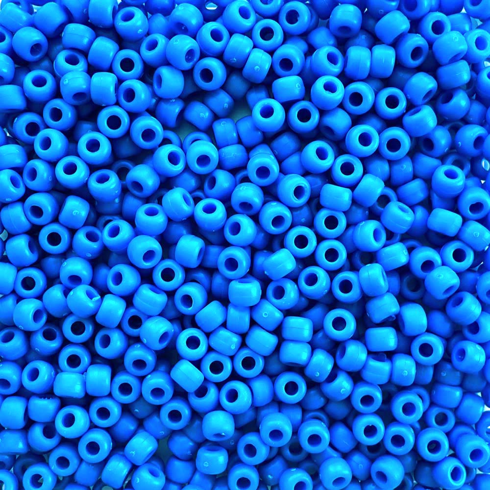 Matte True Blue Plastic Craft Pony Beads 6x9mm - Bead Bee