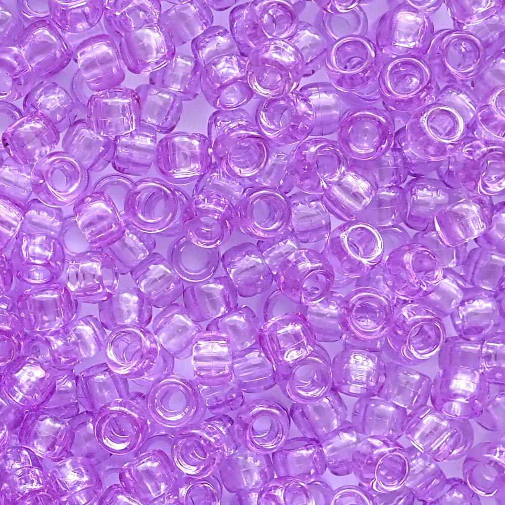 Light Purple Transparent Craft Pony Beads 6x9mm, 500 beads - Bead Bee