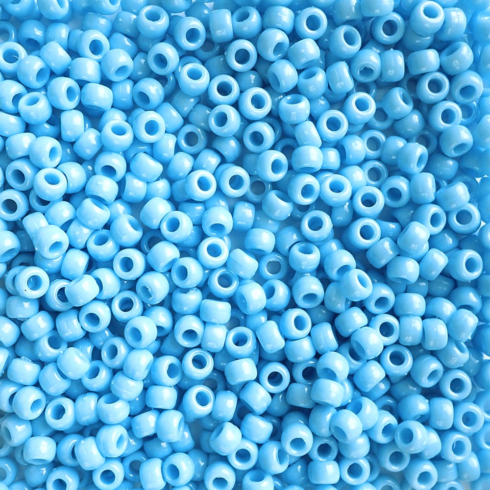 Baby Blue Plastic Craft Pony Beads 6x9mm, 500 beads Bulk Pack - Bead Bee