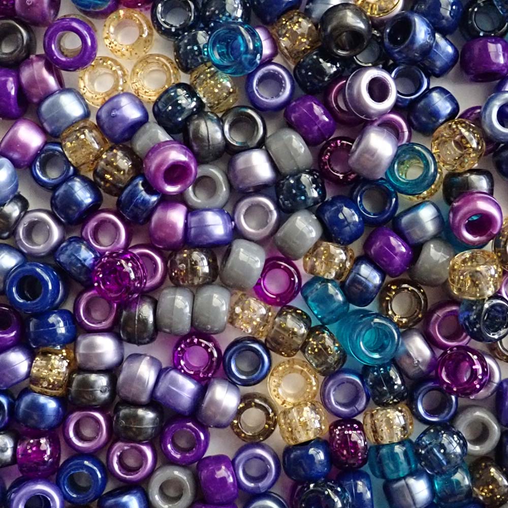Midnight Magic Mix Plastic Pony Beads 6 x 9mm, 500 beads - Bead Bee