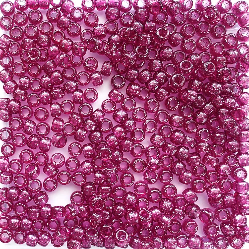 Dark Pink Glitter Plastic Craft Pony Beads 6x9mm, Bulk, Made in the USA ...