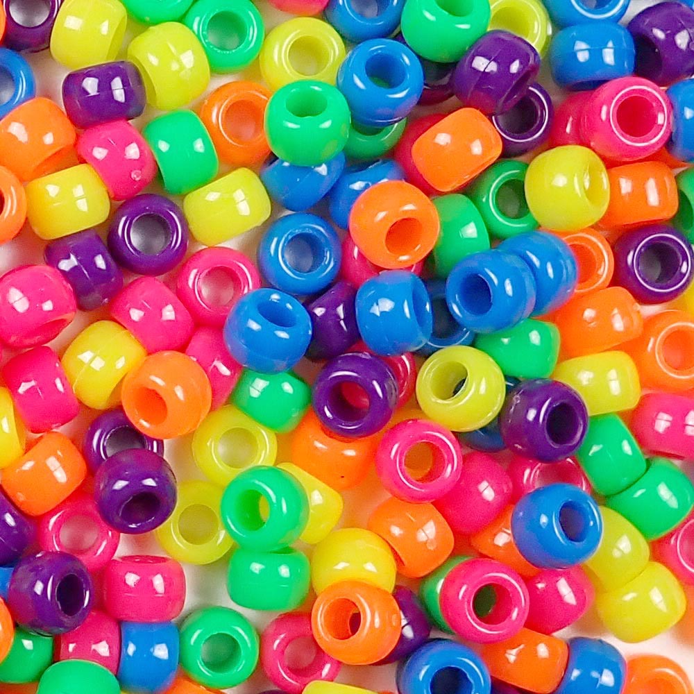 Neon Pony Beads Multi-color Craft Pony Beads 6x9mm Made in USA - Bead Bee