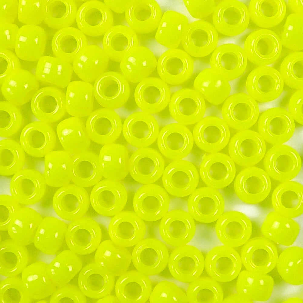 Neon Yellow Plastic Craft Pony Beads 6x9mm, 500 beads Bulk Pack - Bead Bee