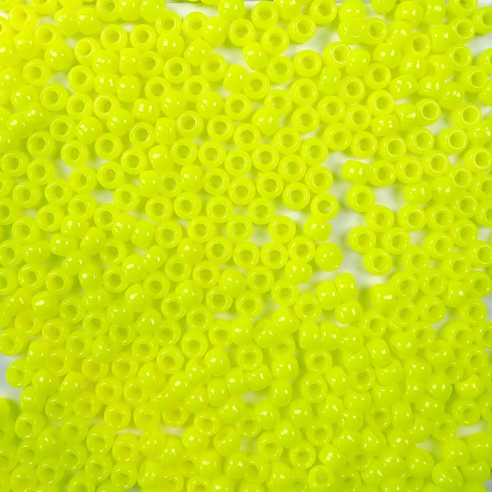 Neon Yellow Plastic Craft Pony Beads 6x9mm, 500 beads Bulk Pack - Bead Bee