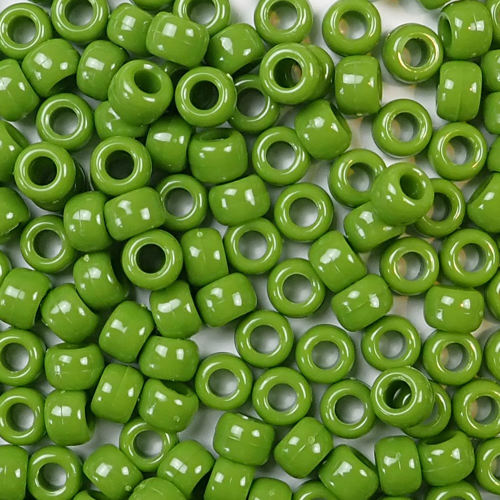 Olive Green Plastic Pony Beads - Jewelry & Crafts - Made in USA - Bead Bee